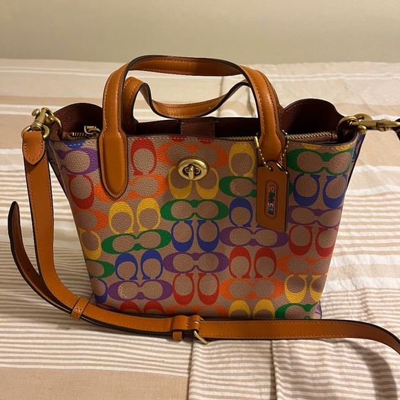 Coach | Bags | Coach Rainbow Logo Purse With Handles Crossbody Bag ...